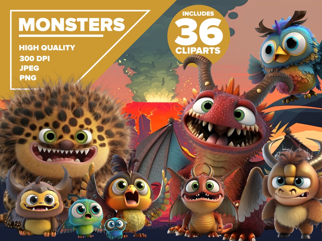 FLYING MONSTERS CLIPART Png Bundle Cute Little Friendly Monsters Inc ...