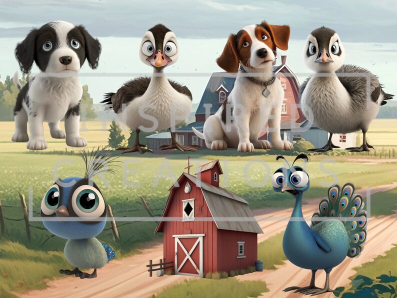 FARM ANIMAL CLIPART Png Bundle, Cute Animated Baby Farm Animals Clip ...