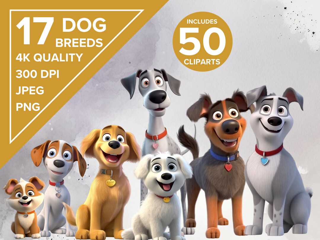 PET DOG BREEDS Clipart Bundle, Cute Animated Puppies & Cartoon Dogs ...