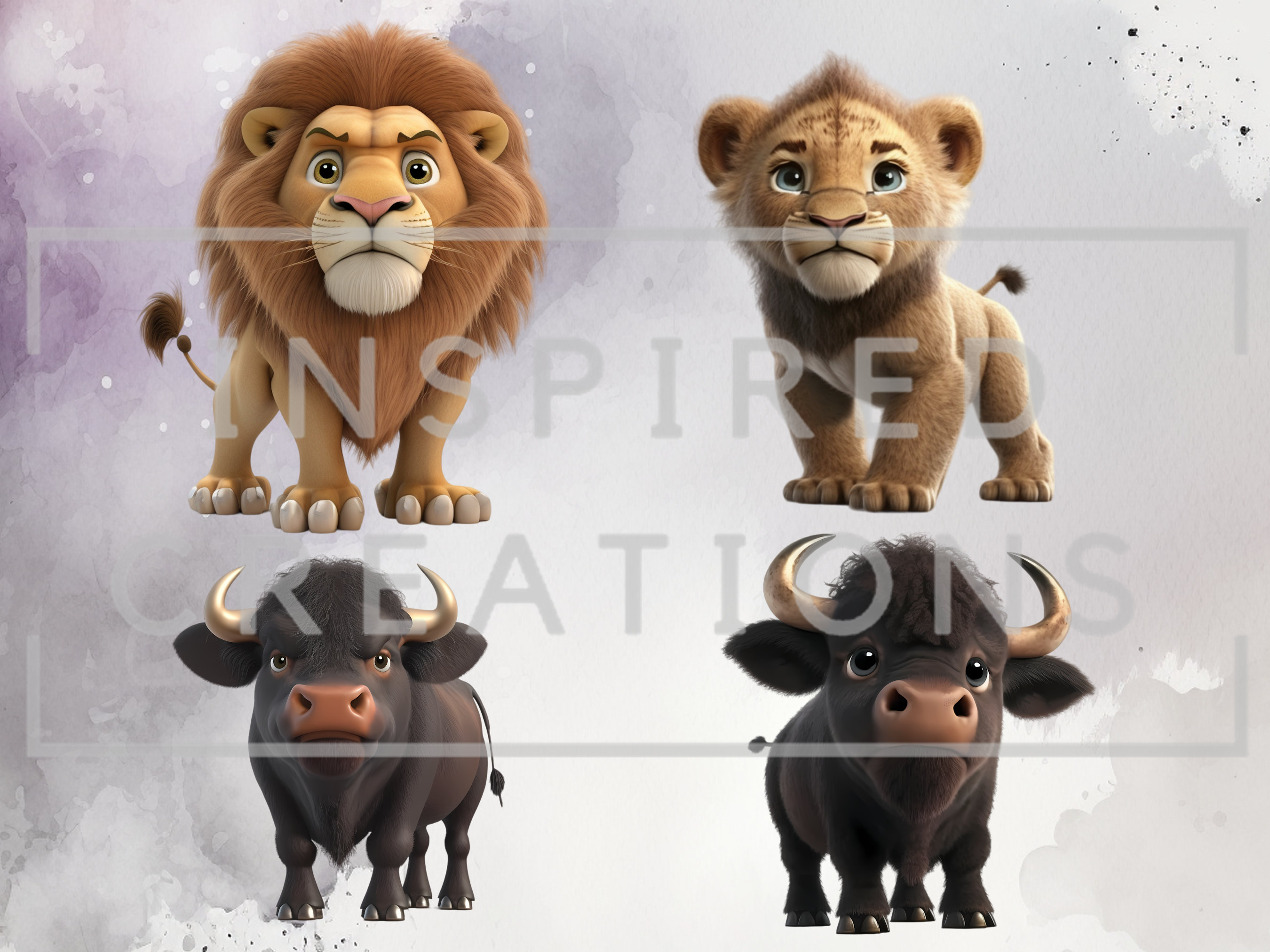 SAFARI ANIMAL CLIPART Big Five Png Jpg Bundle, Cute Animated Baby ...