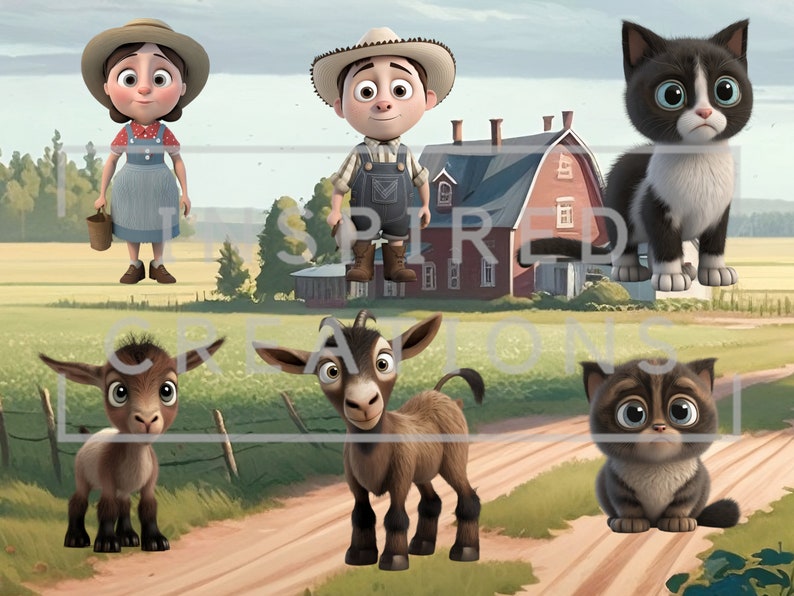 FARM ANIMAL CLIPART Png Bundle, Cute Animated Baby Farm Animals Clip ...