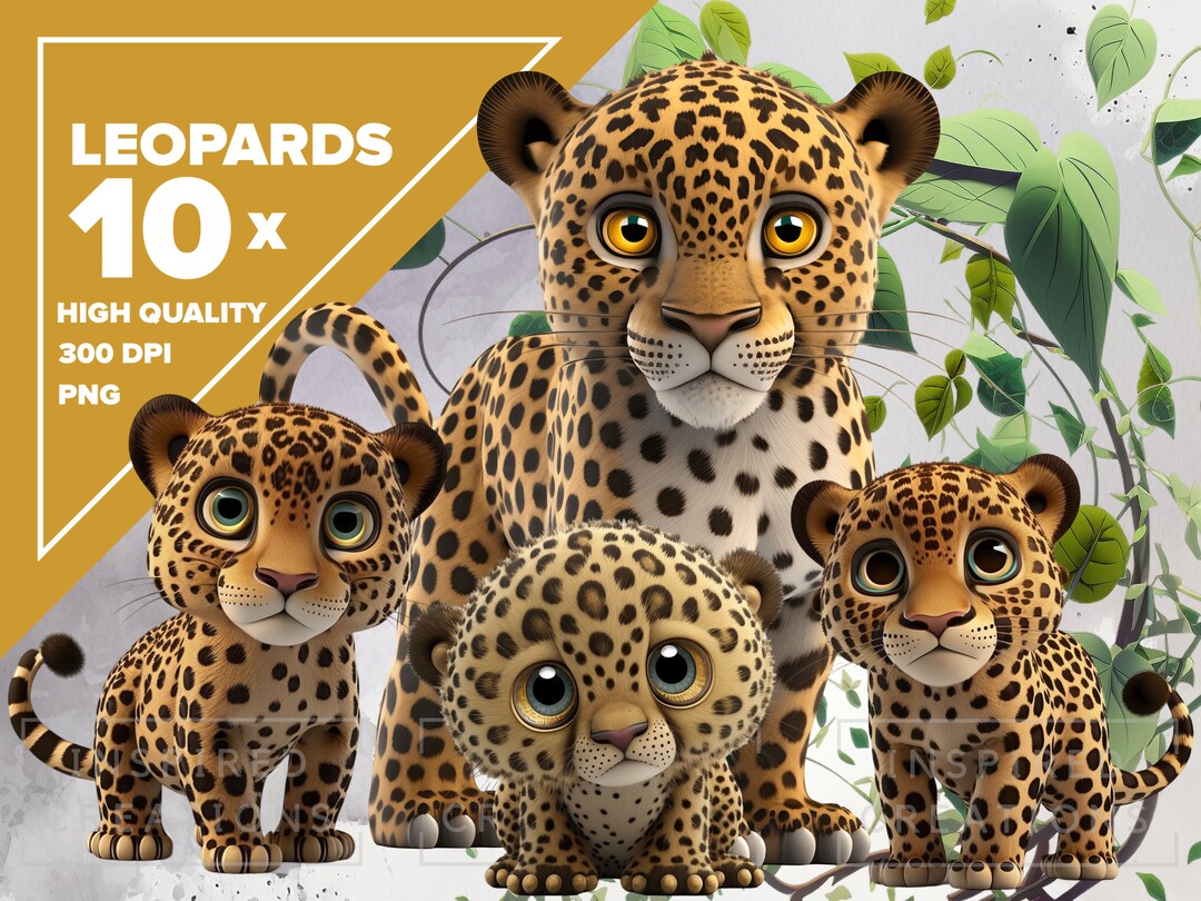 SAFARI LEOPARD CLIPART Set of 10 Cute Animated Baby Leopard Clip Art ...