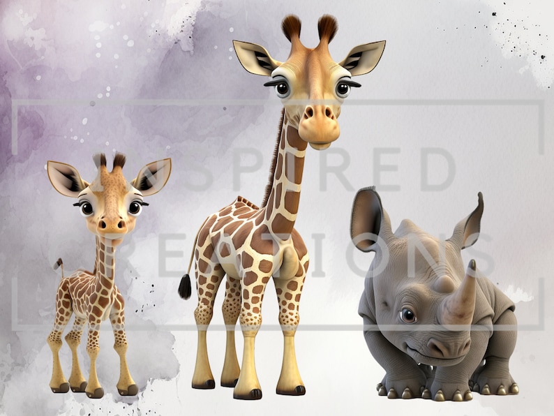 SAFARI ANIMAL CLIPART Png Bundle, Cute Animated Baby Safari Animals ...
