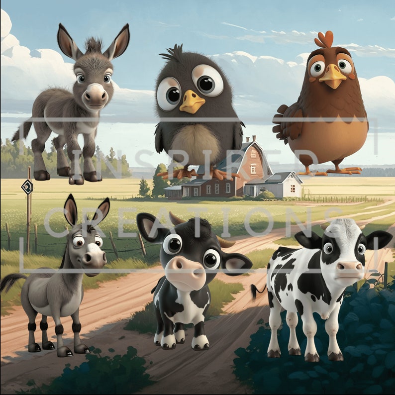 FARM ANIMAL CLIPART Png Bundle, Cute Animated Baby Farm Animals Clip ...