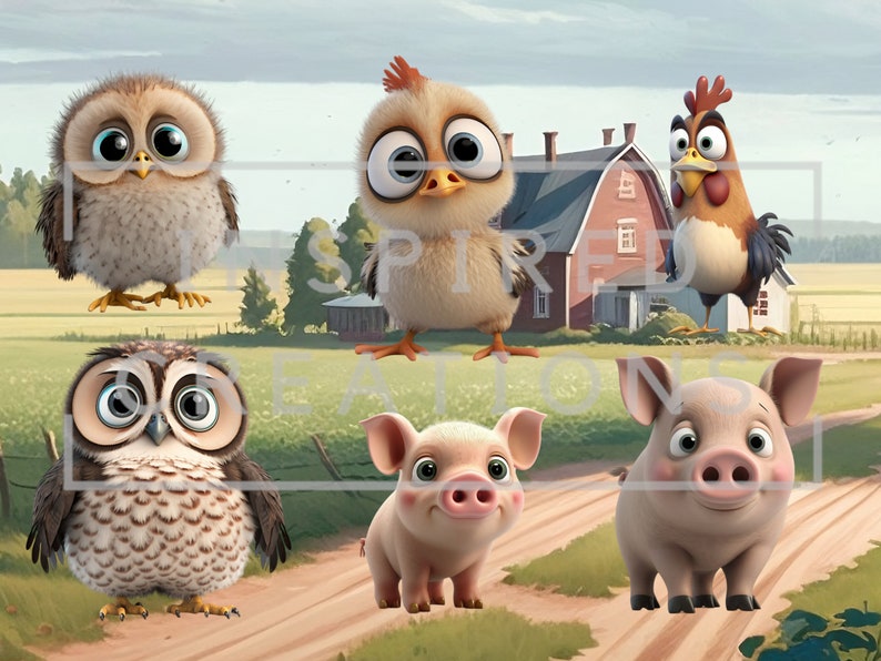FARM ANIMAL CLIPART Png Bundle, Cute Animated Baby Farm Animals Clip ...
