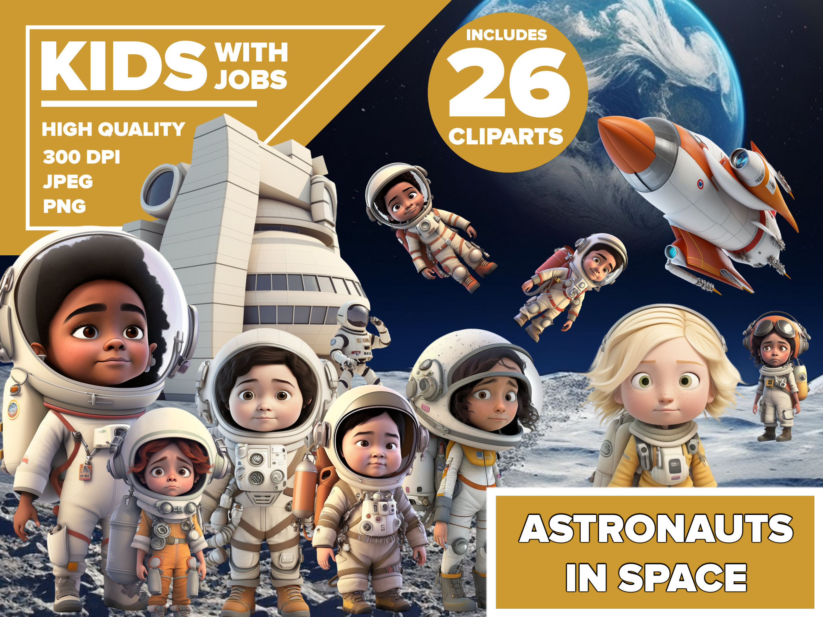 SPACE ASTRONAUT CLIPART Bundle, Animated Astronaut Characters Clip Art ...