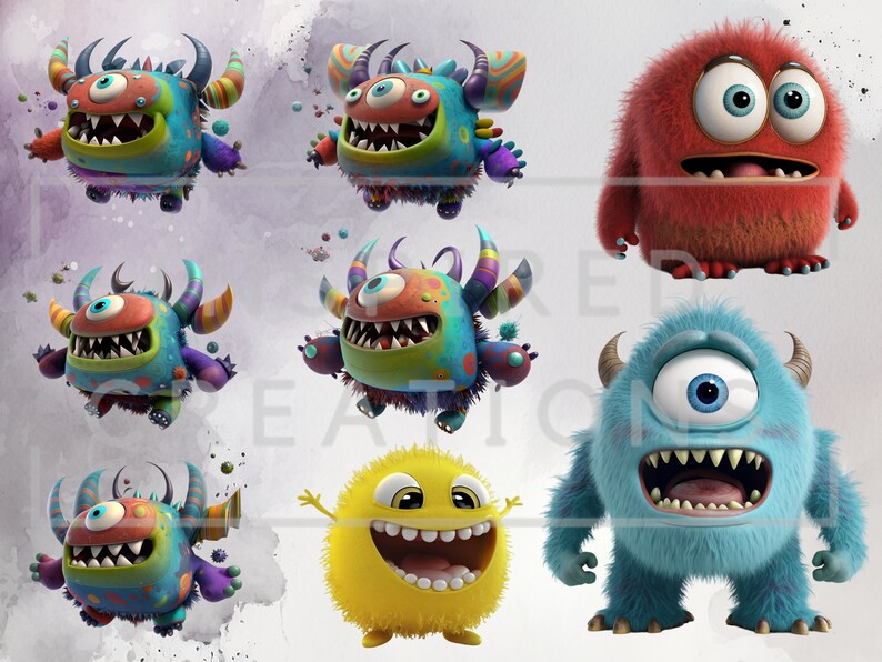 ANIMATED MONSTERS CLIPART Png Bundle, Cute Little Space Monsters Inc ...