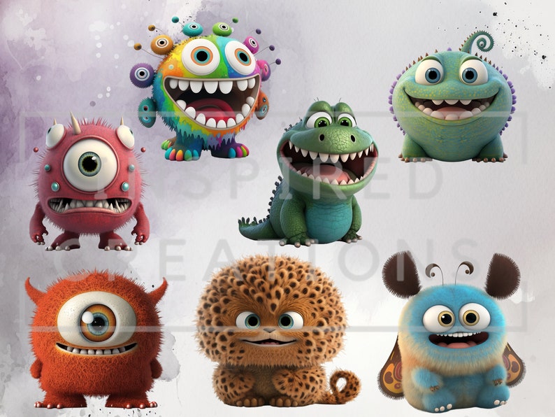 ANIMATED MONSTERS CLIPART Png Bundle, Cute Little Space Monsters Inc ...