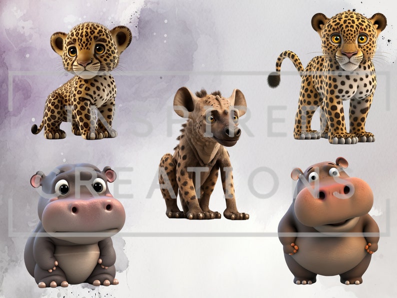 SAFARI ANIMAL CLIPART Png Bundle, Cute Animated Baby Safari Animals ...
