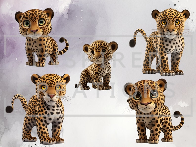 SAFARI LEOPARD CLIPART Set of 10 Cute Animated Baby Leopard Clip Art ...