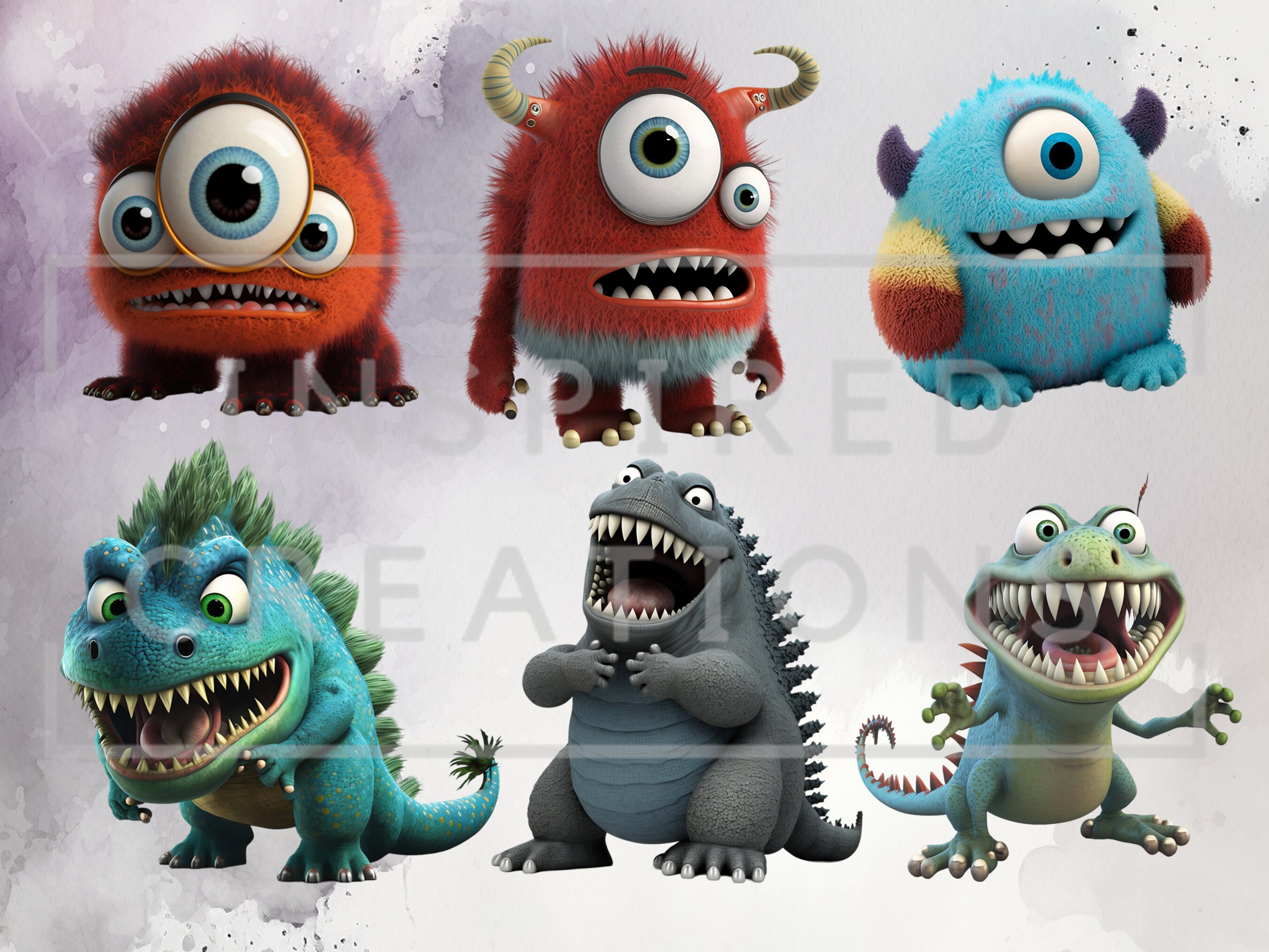 ANIMATED MONSTERS CLIPART Png Bundle, Cute Little Space Monsters Inc ...