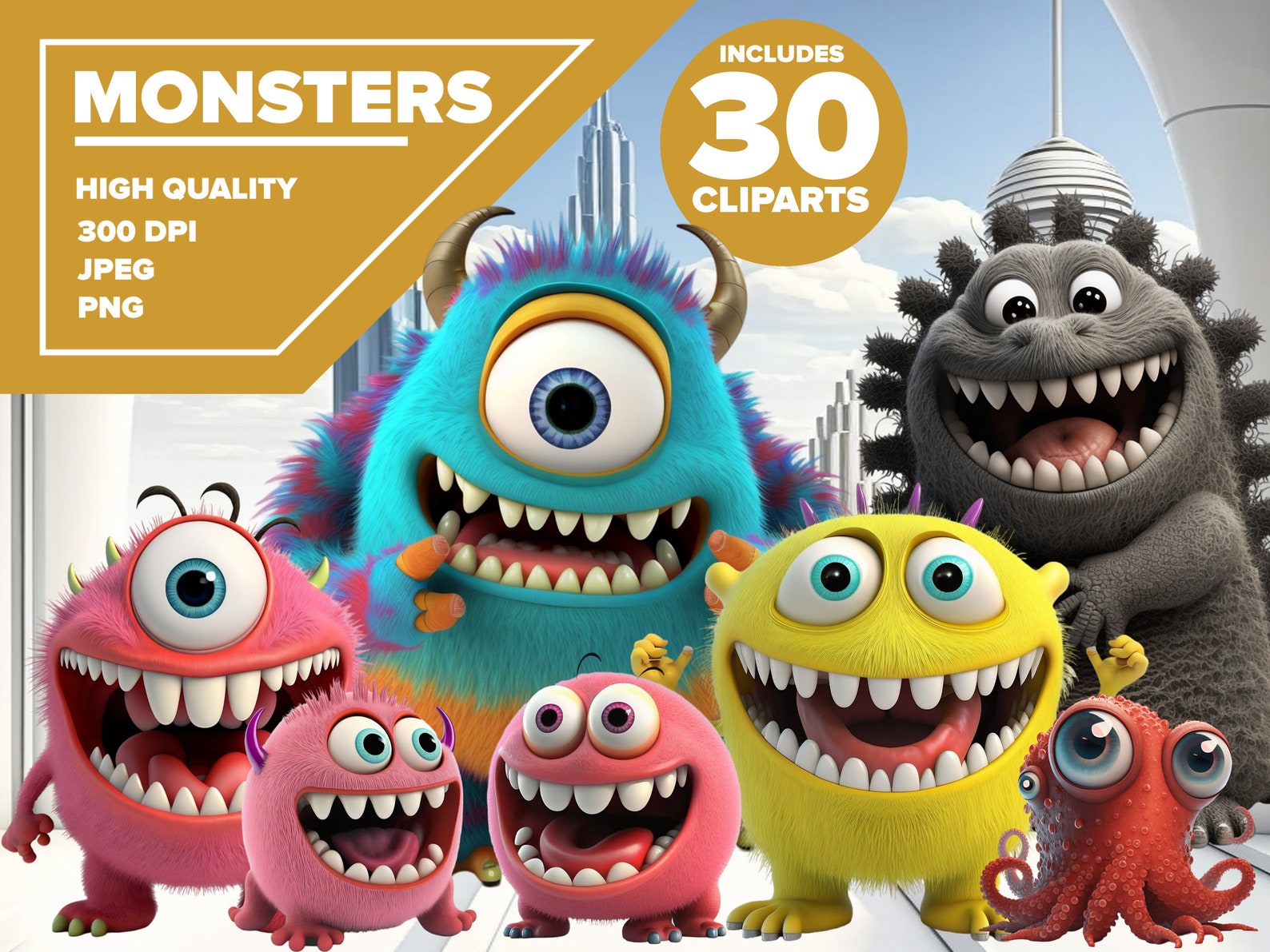 CARTOON MONSTERS CLIPART Png Bundle Animated Little Space - Etsy