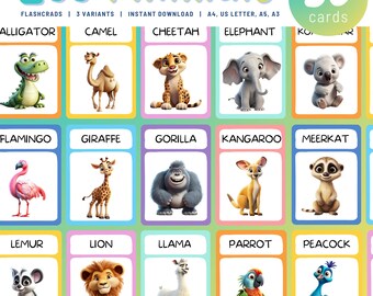 Printable Jungle Animals Flashcards, 30 Montessori Cards Animals Flash ...
