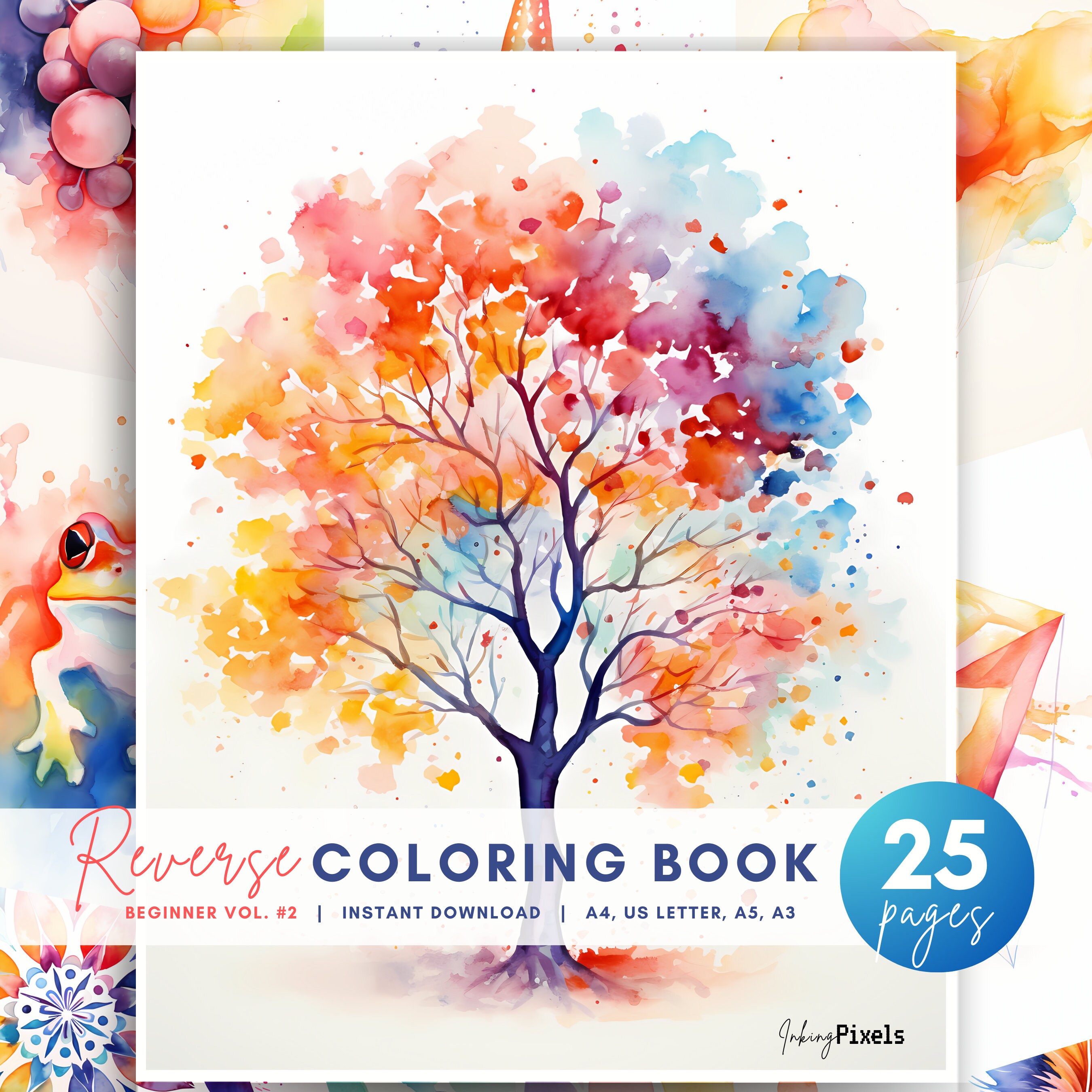 Beginner Reverse Coloring Book, 25 Beginner Coloring Pages, Adult ...