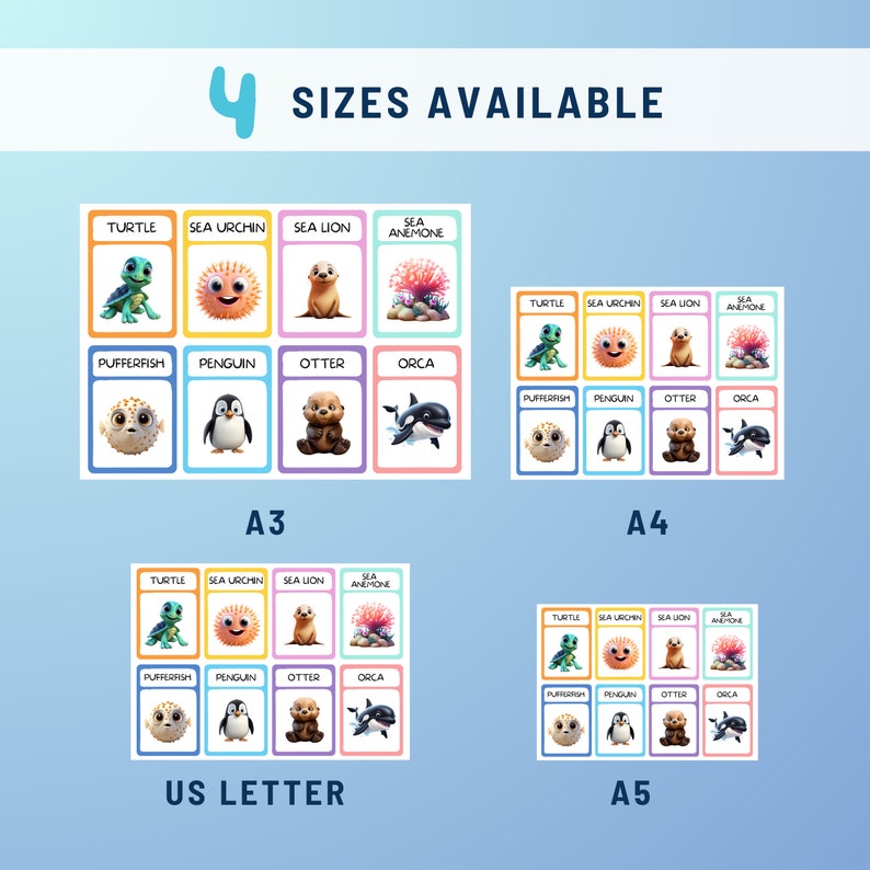 Printable Ocean Animals Flashcards, 30 Montessori Cards Animals Flash ...