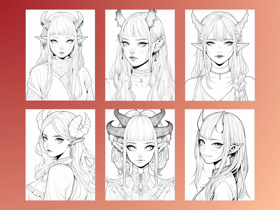 Demon Anime Girls Coloring Book Vol 3, 35 Anime Coloring Pages Oni ...