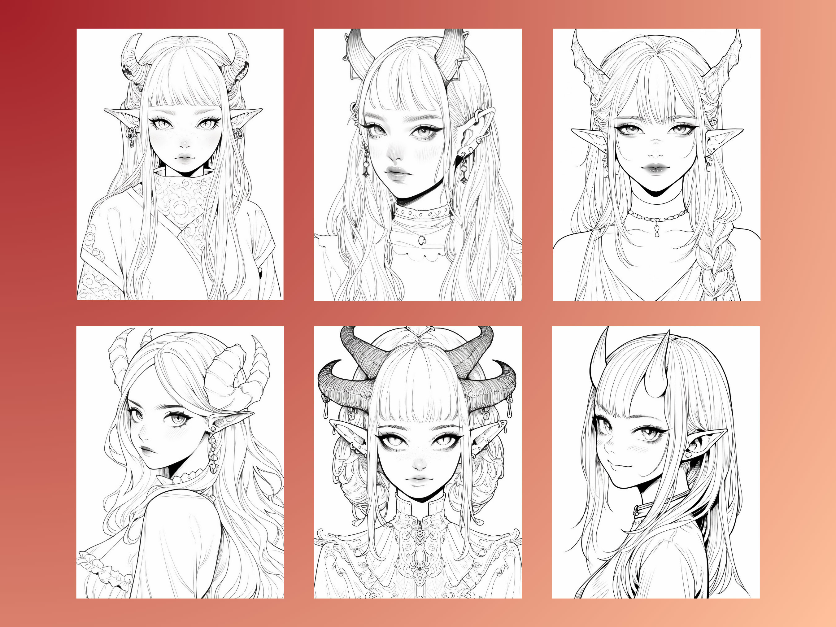 Demon Anime Girls Coloring Book Vol 3 35 Anime Coloring - Etsy