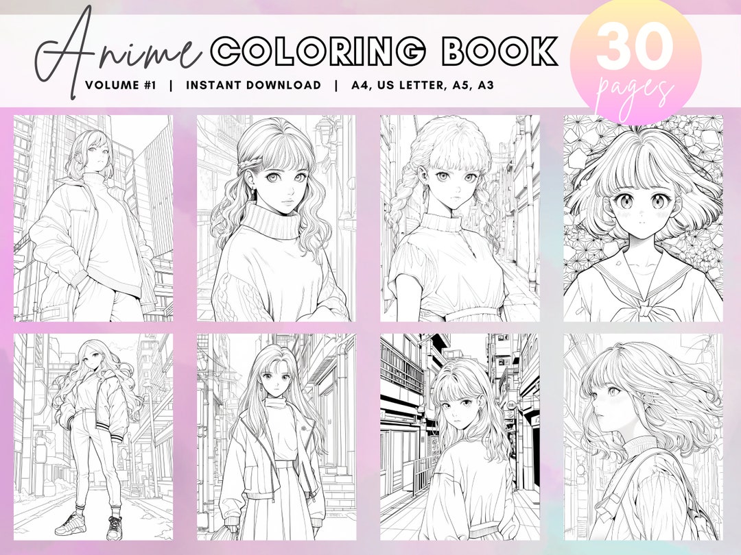 Anime Girls Coloring Book Vol 1, 30 Anime Coloring Pages, Adult ...