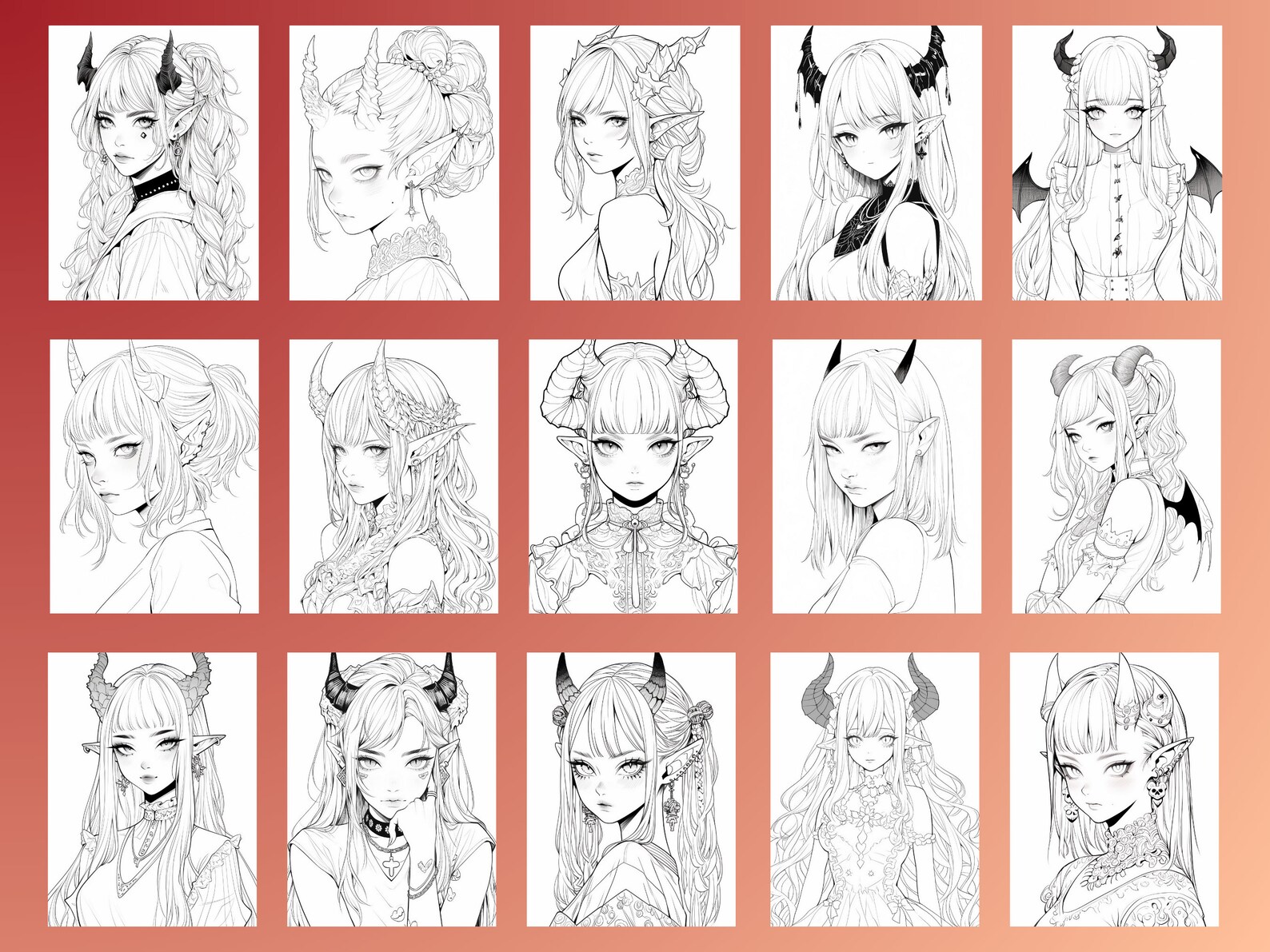 Fantasy Anime Girls Coloring Book Bundle 1, 50 Anime Coloring Pages ...