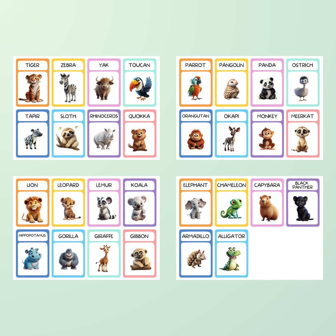 Printable Jungle Animals Flashcards, 30 Montessori Cards Animals Flash ...