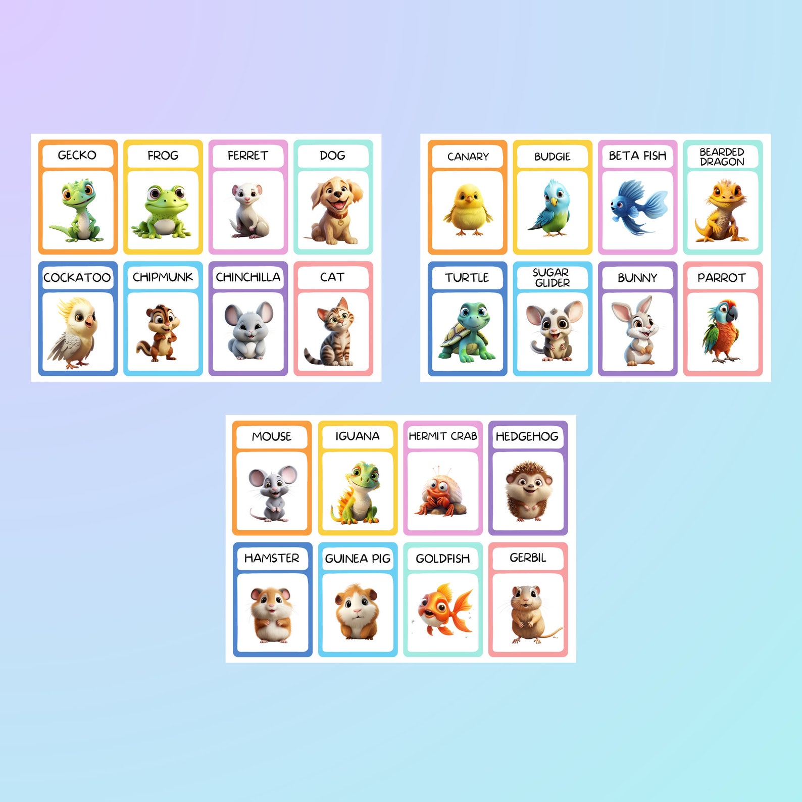 Printable Pet Animals Flashcards, 24 Montessori Cards Animals Flash ...