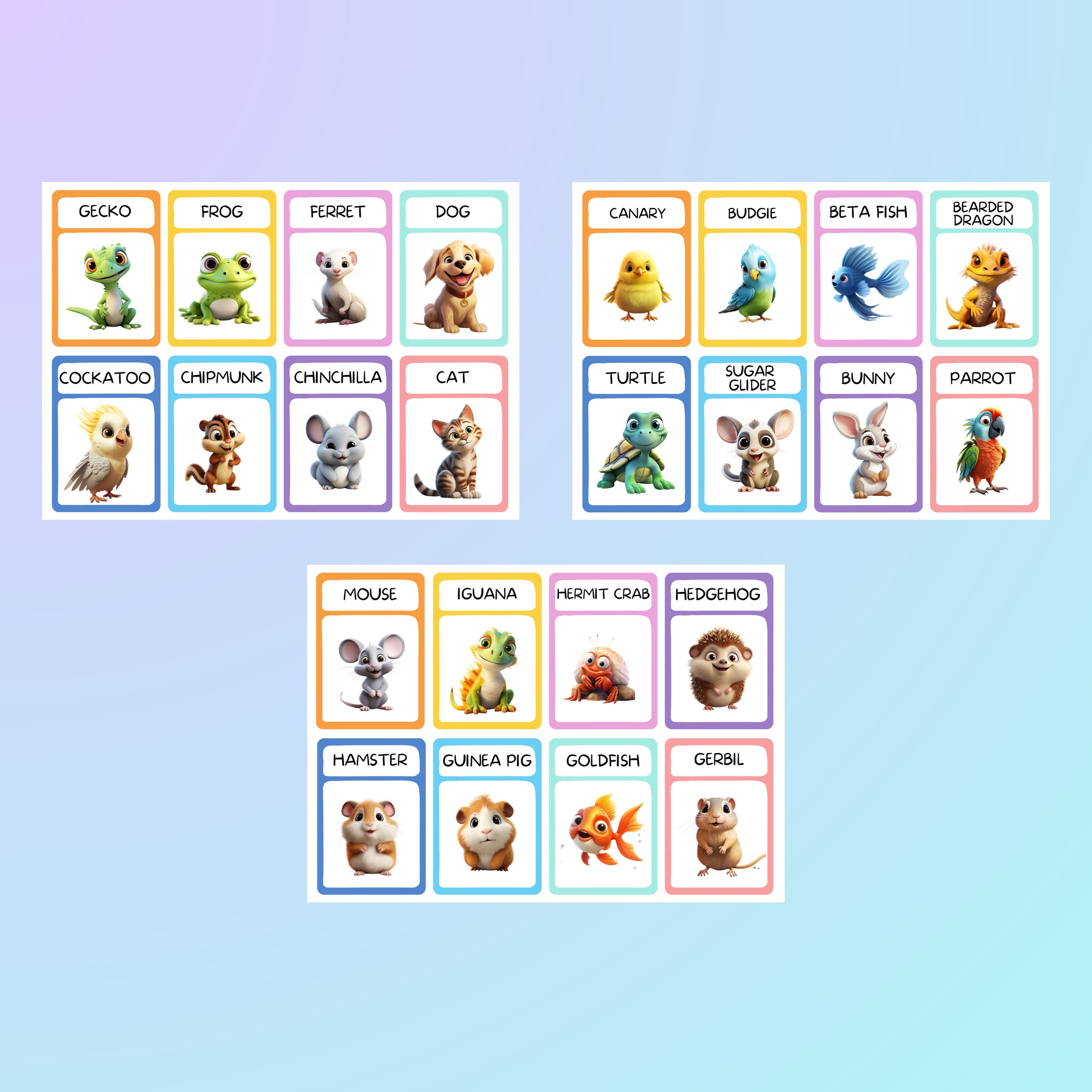 Printable Pet Animals Flashcards, 24 Montessori Cards Animals Flash ...