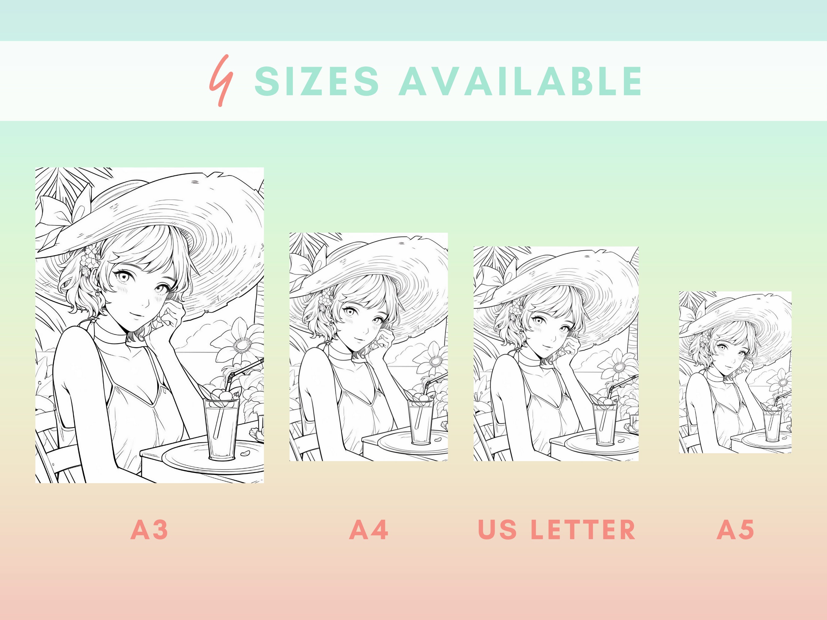 Anime Summer Coloring Book Volume #1, 25 Summer Coloring Pages, Anime ...