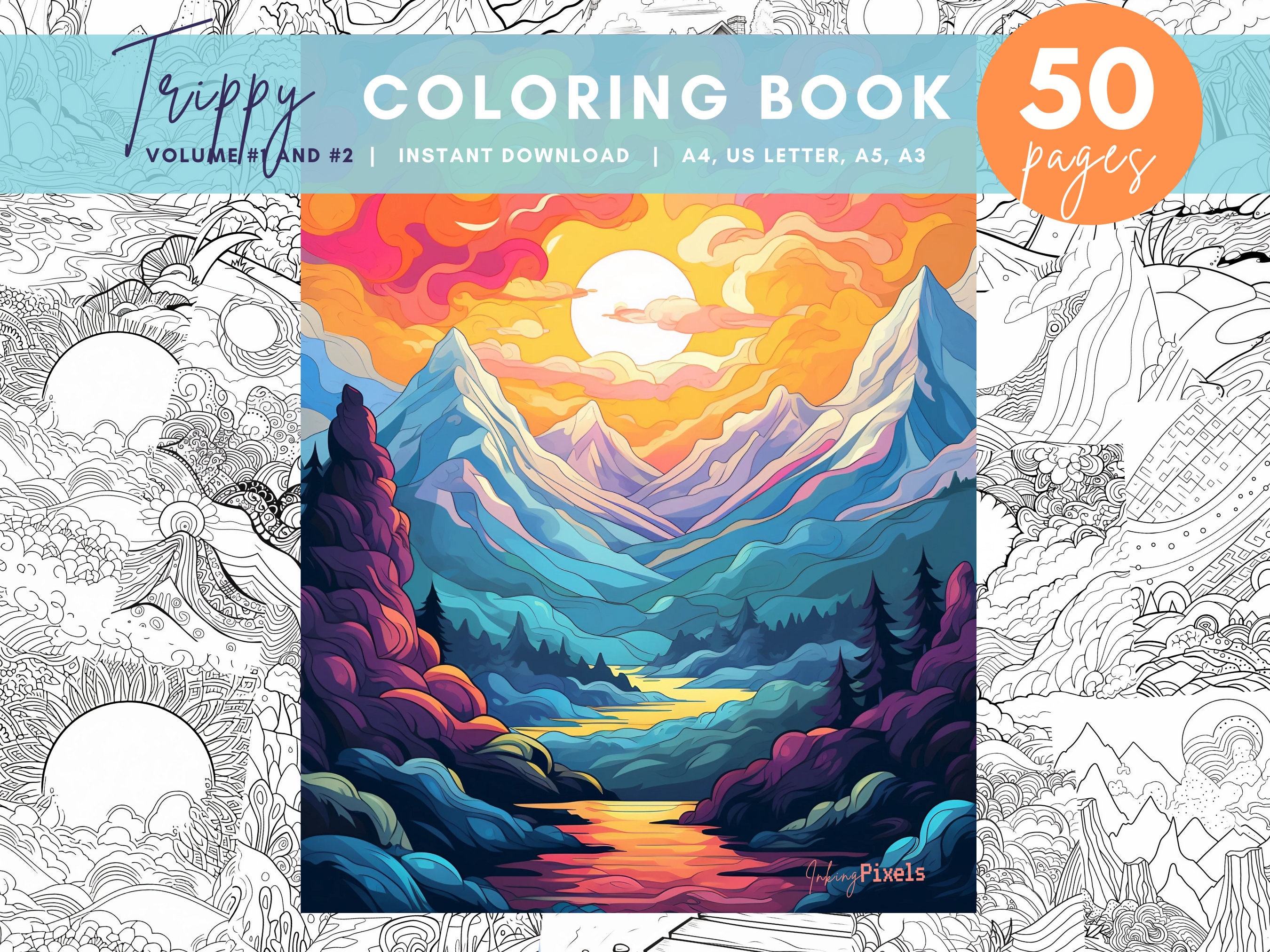 Trippy Coloring Book Bundle, 50 Trippy Coloring Pages, Adult Coloring ...