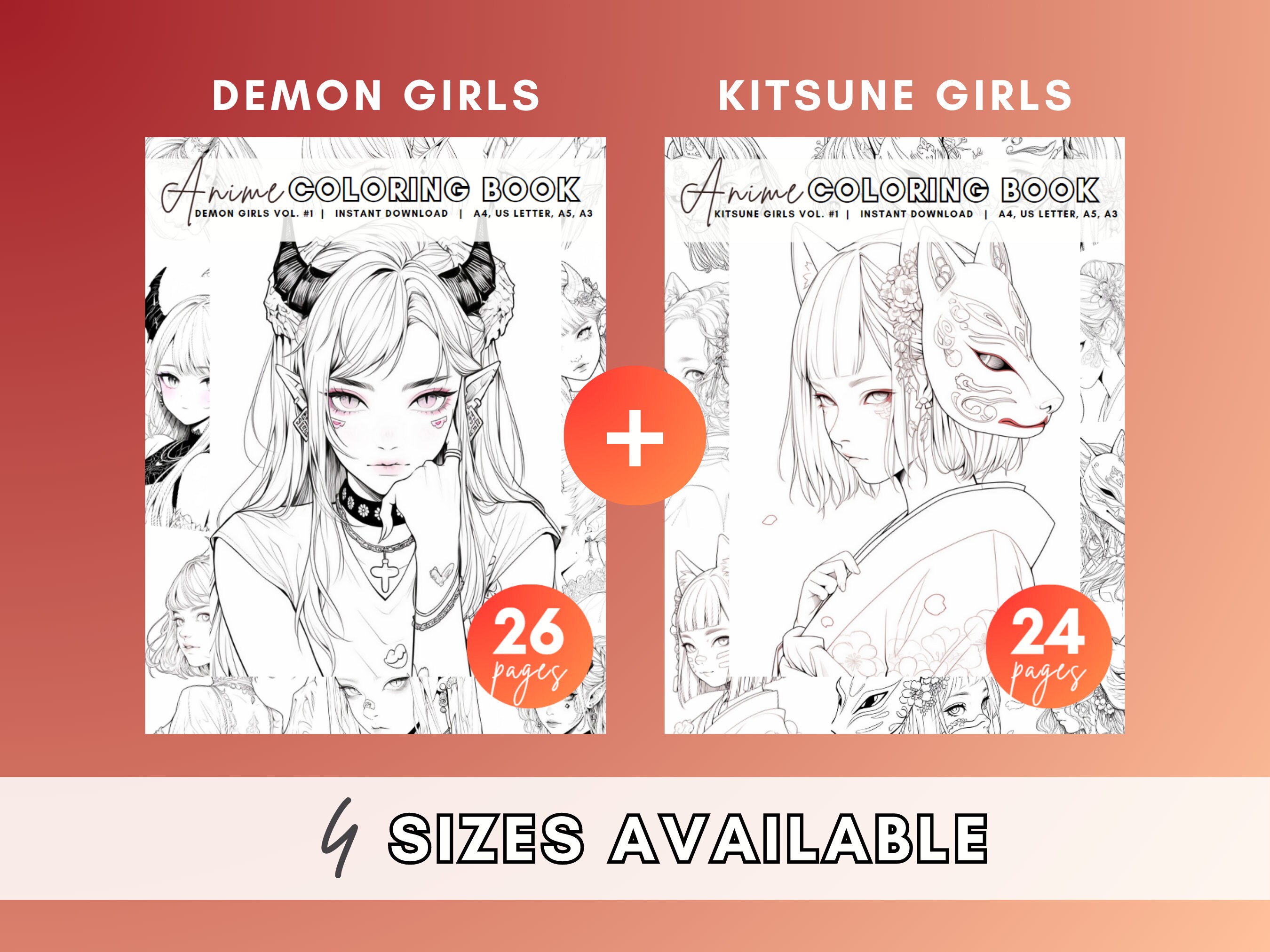 Fantasy Anime Girls Coloring Book Bundle 1, 50 Anime Coloring Pages ...