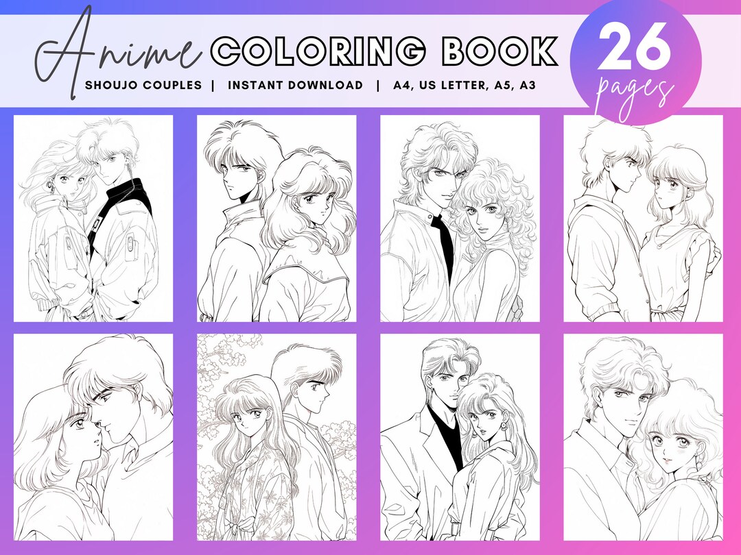 Shoujo Anime Couple Coloring Book Vol. 1, 26 Couples Coloring Pages ...