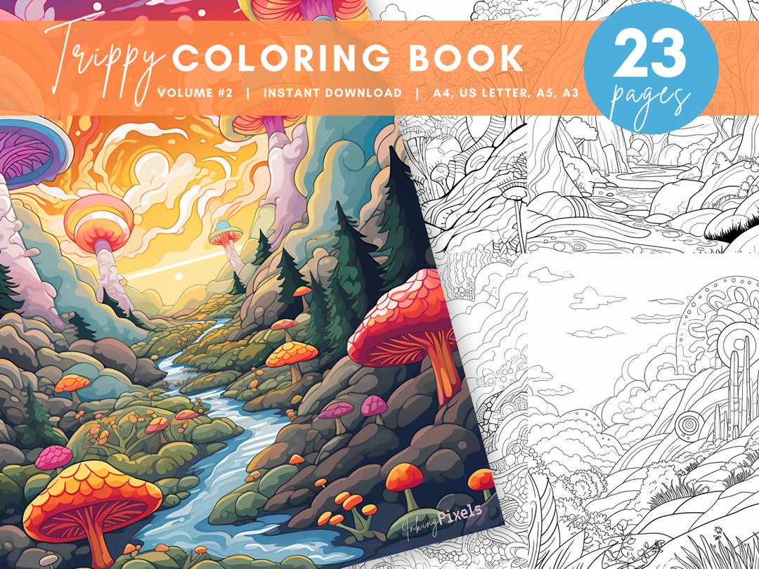 Trippy Coloring Book Vol. 3, 23 Trippy Coloring Pages, Adult Coloring ...