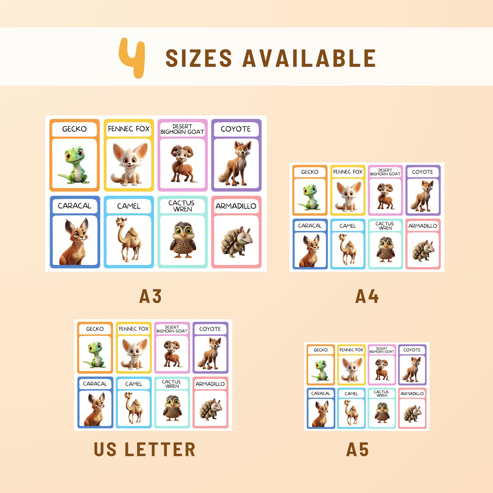 Printable Desert Animals Flashcards, 24 Montessori Cards Animals Flash ...