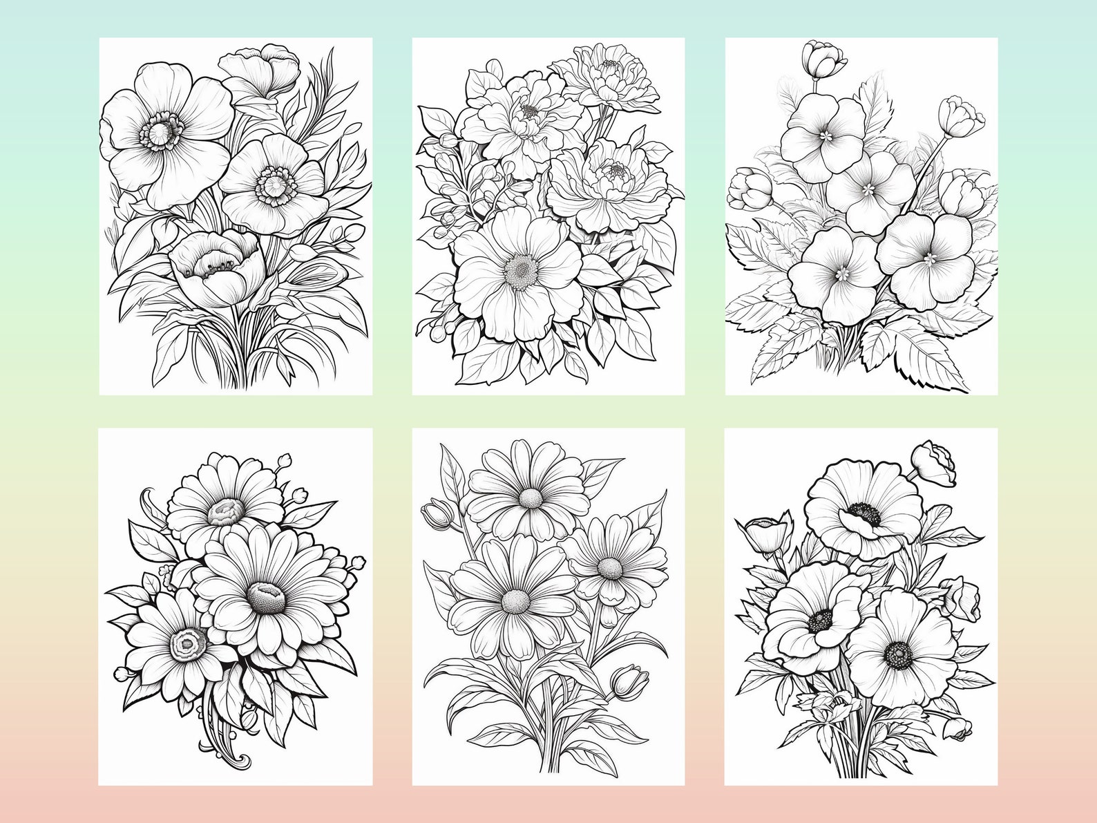 Flowers Coloring Book Volume #2, 24 Floral Coloring Pages, Adult ...