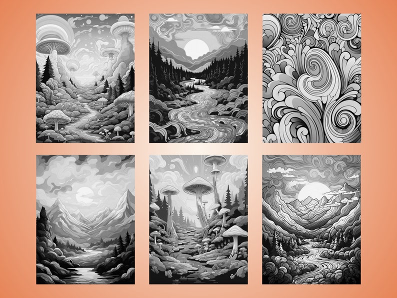 Grayscale Trippy Coloring Book Vol. 1, 25 Trippy Coloring Pages, Adult ...