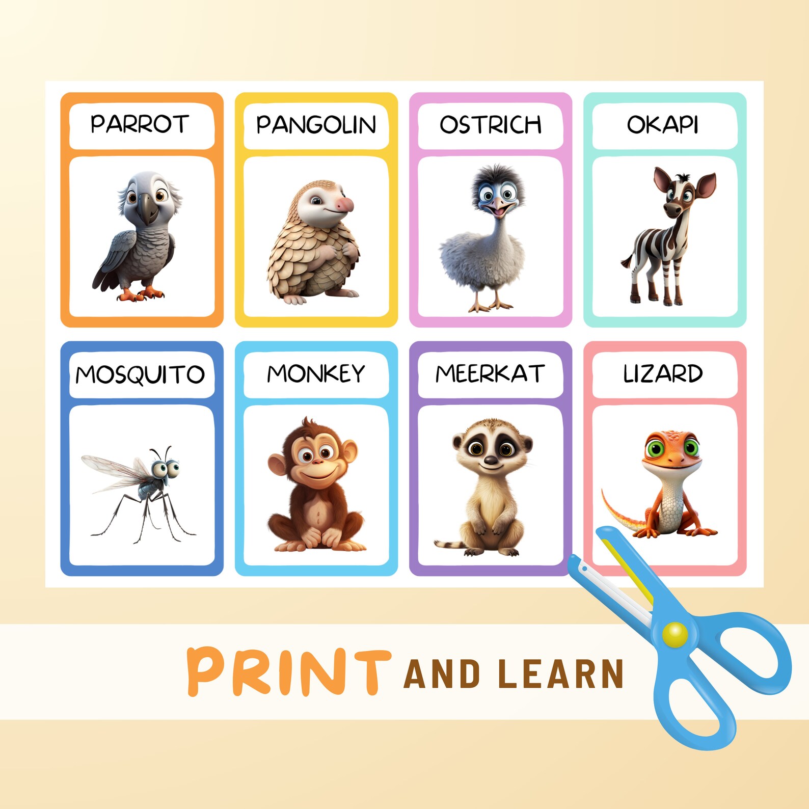 Printable Safari Animals Flashcards, 30 Montessori Cards Animals Flash ...