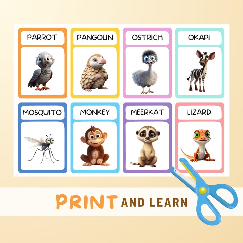 Printable Safari Animals Flashcards, 30 Montessori Cards Animals Flash ...
