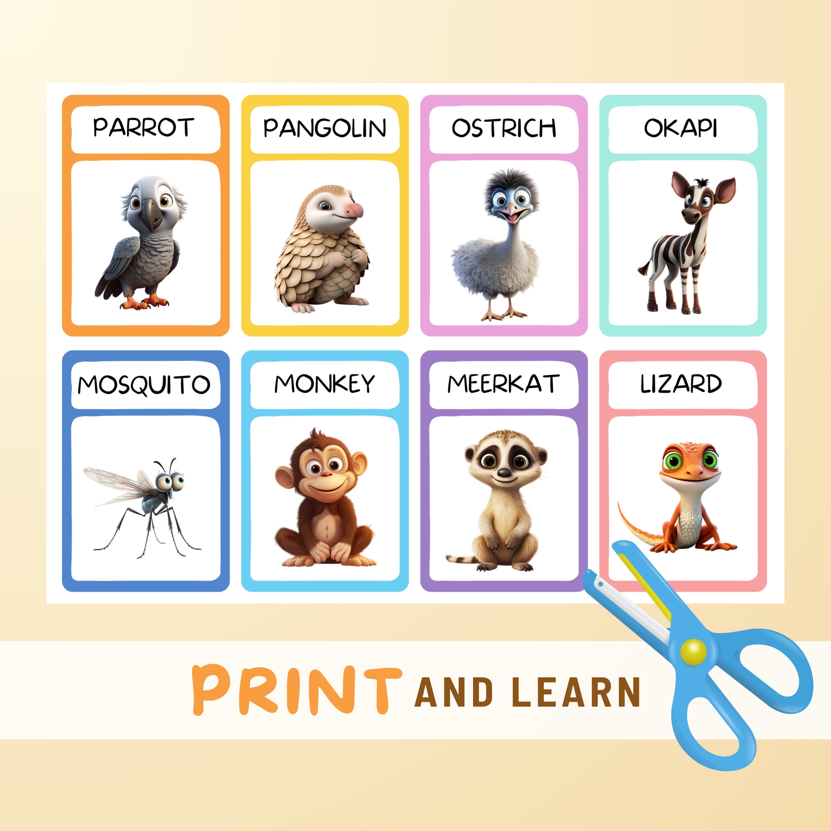 Printable Safari Animals Flashcards, 30 Montessori Cards Animals Flash ...