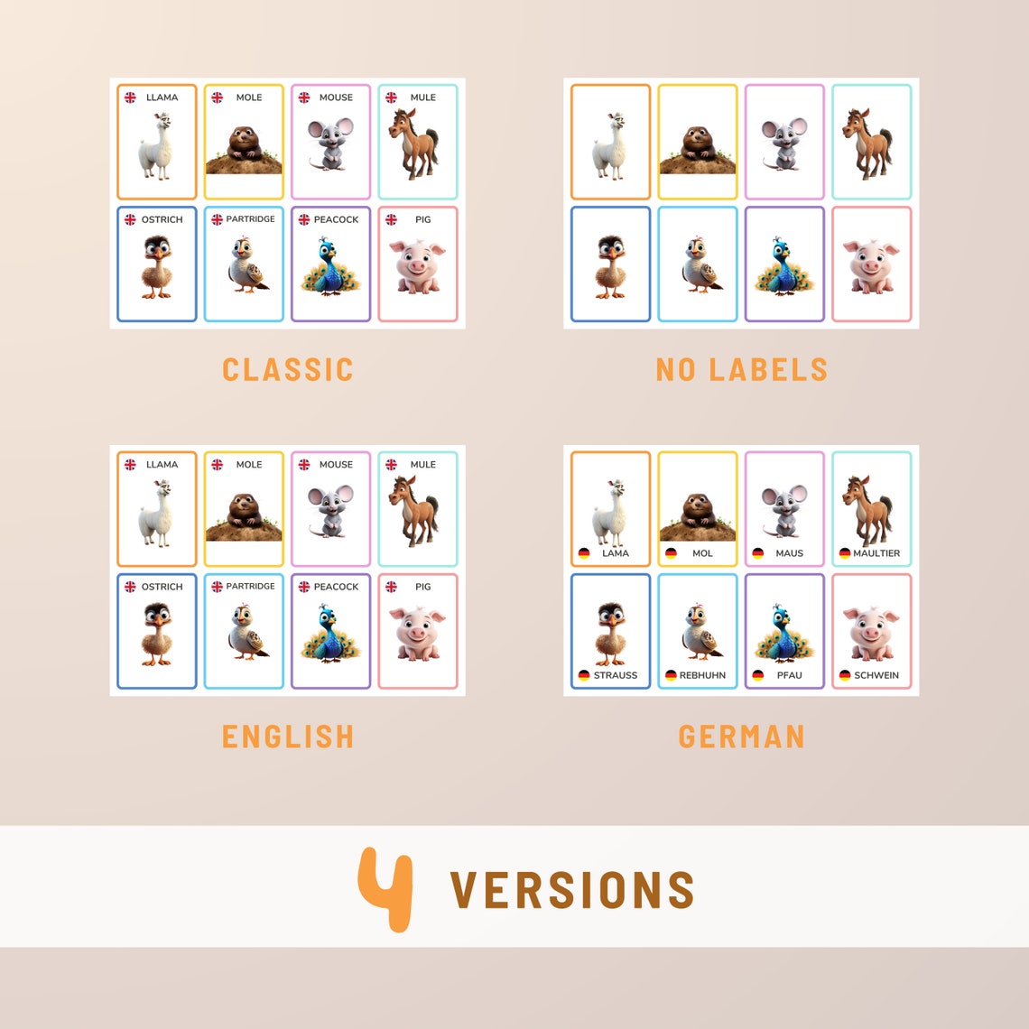 Printable Farm Animals German-english Flashcards, 30 Bilingual ...