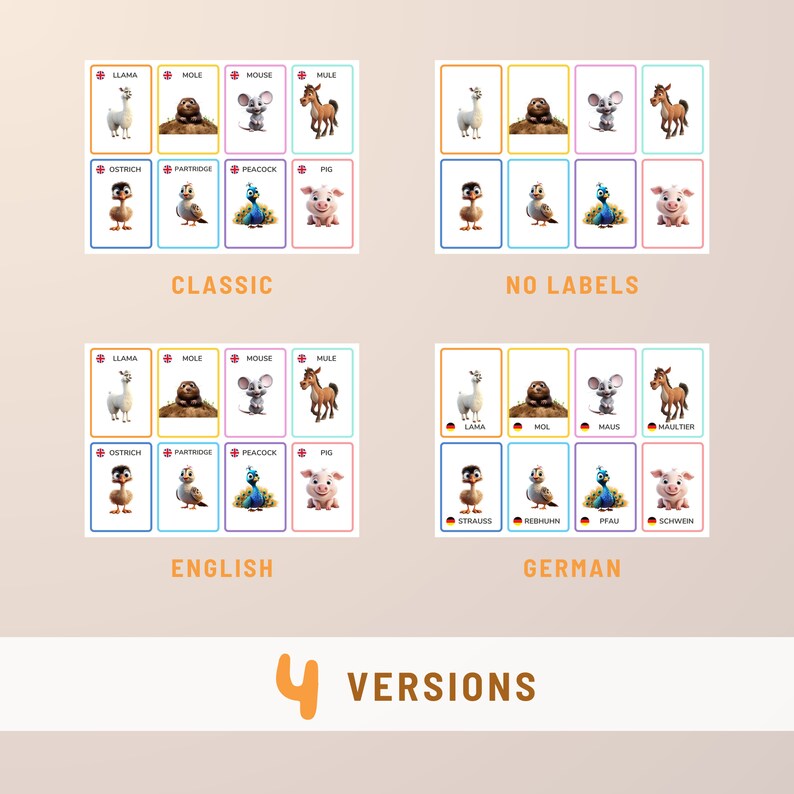 Printable Farm Animals German-english Flashcards, 30 Bilingual ...