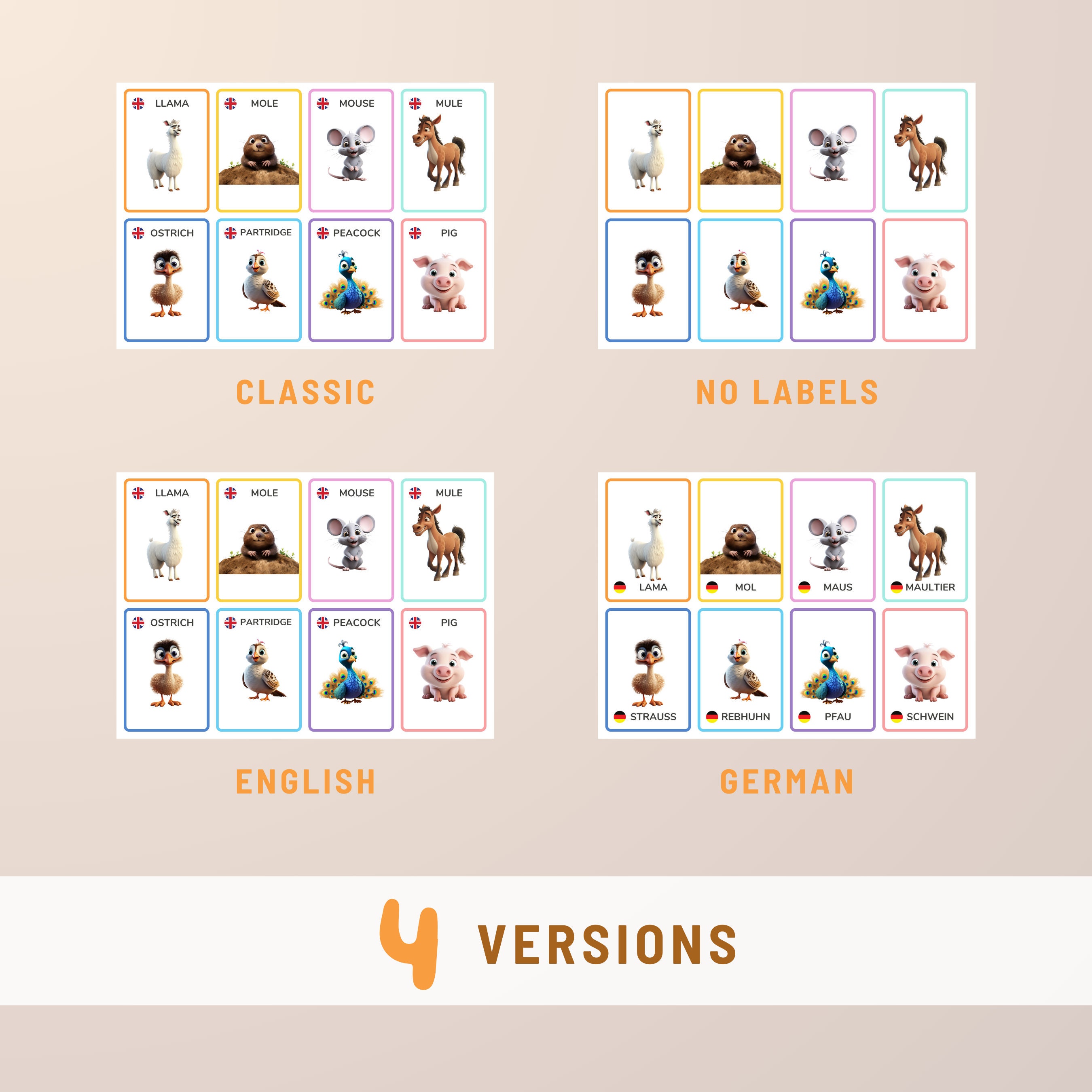 Printable Farm Animals German-english Flashcards, 30 Bilingual ...