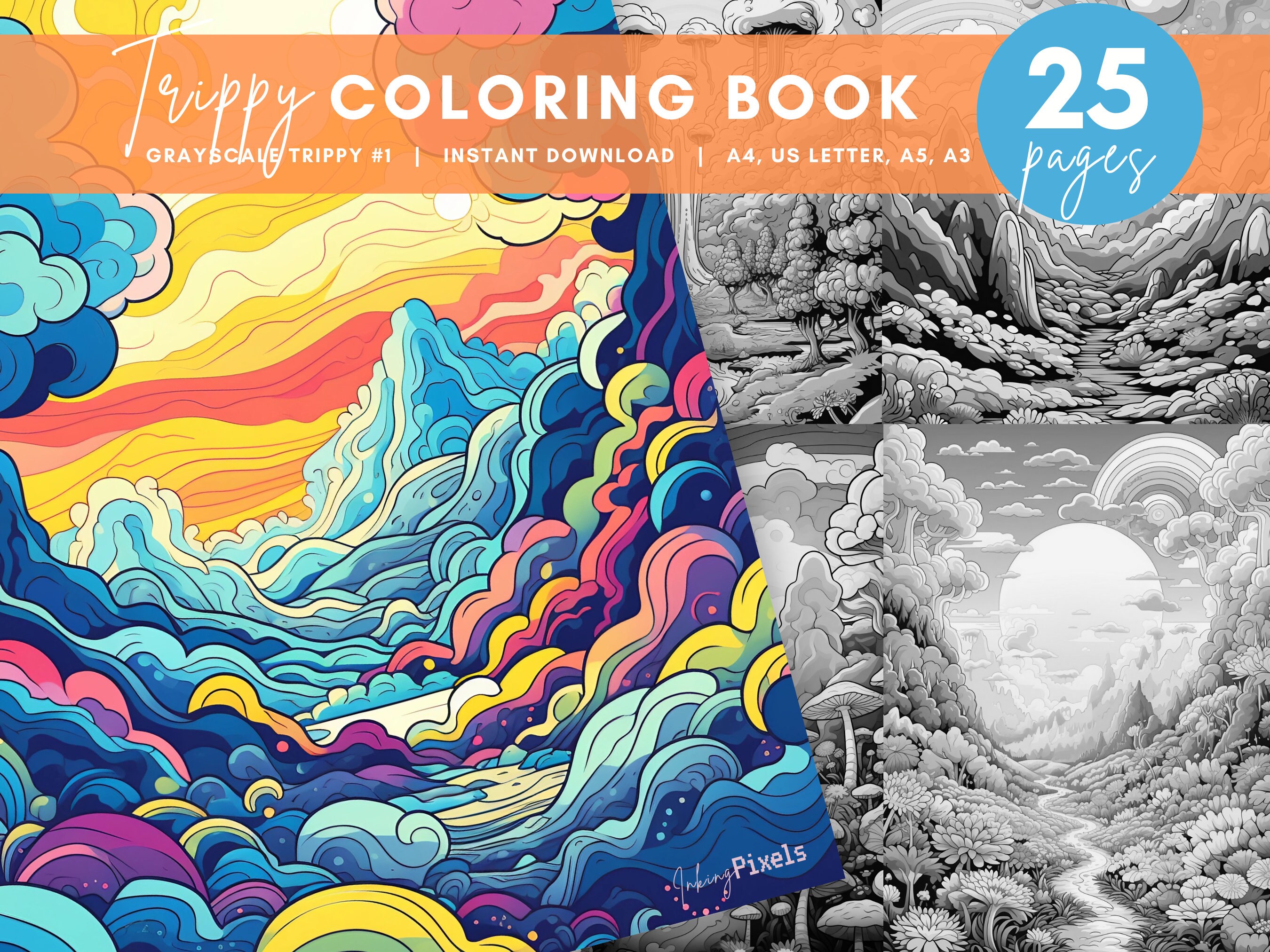 Grayscale Trippy Coloring Book Vol. 1 25 Trippy Coloring - Etsy