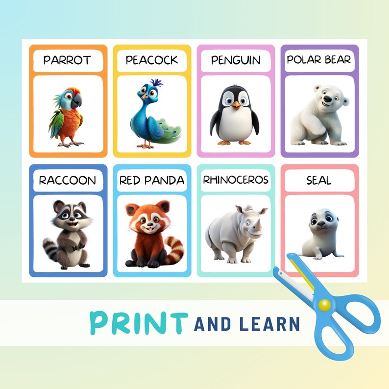 Printable Zoo Animals Flashcards, 30 Montessori Cards, Animals Flash ...