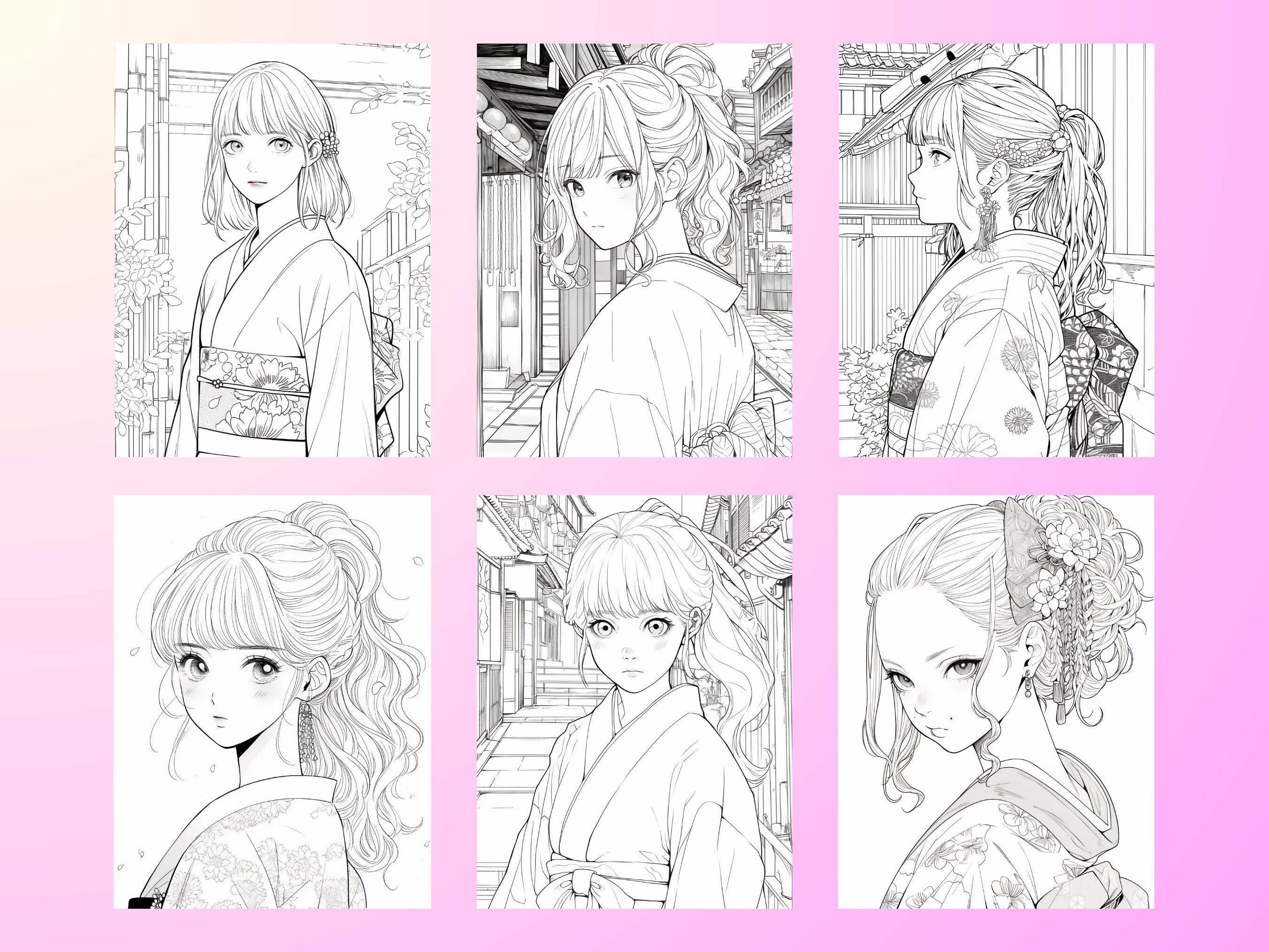 Kimono Girls Anime Coloring Book Vol 1 25 Anime Coloring Pages Adult