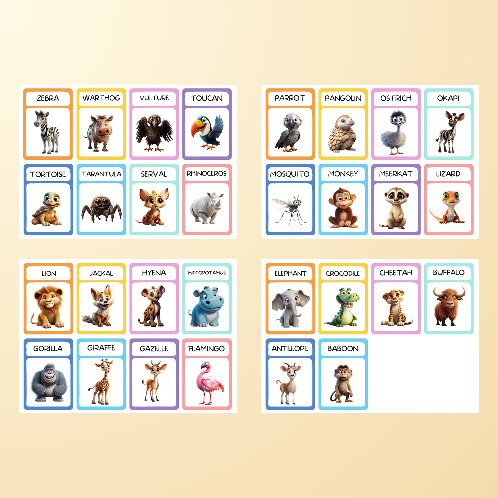 Printable Safari Animals Flashcards, 30 Montessori Cards Animals Flash ...