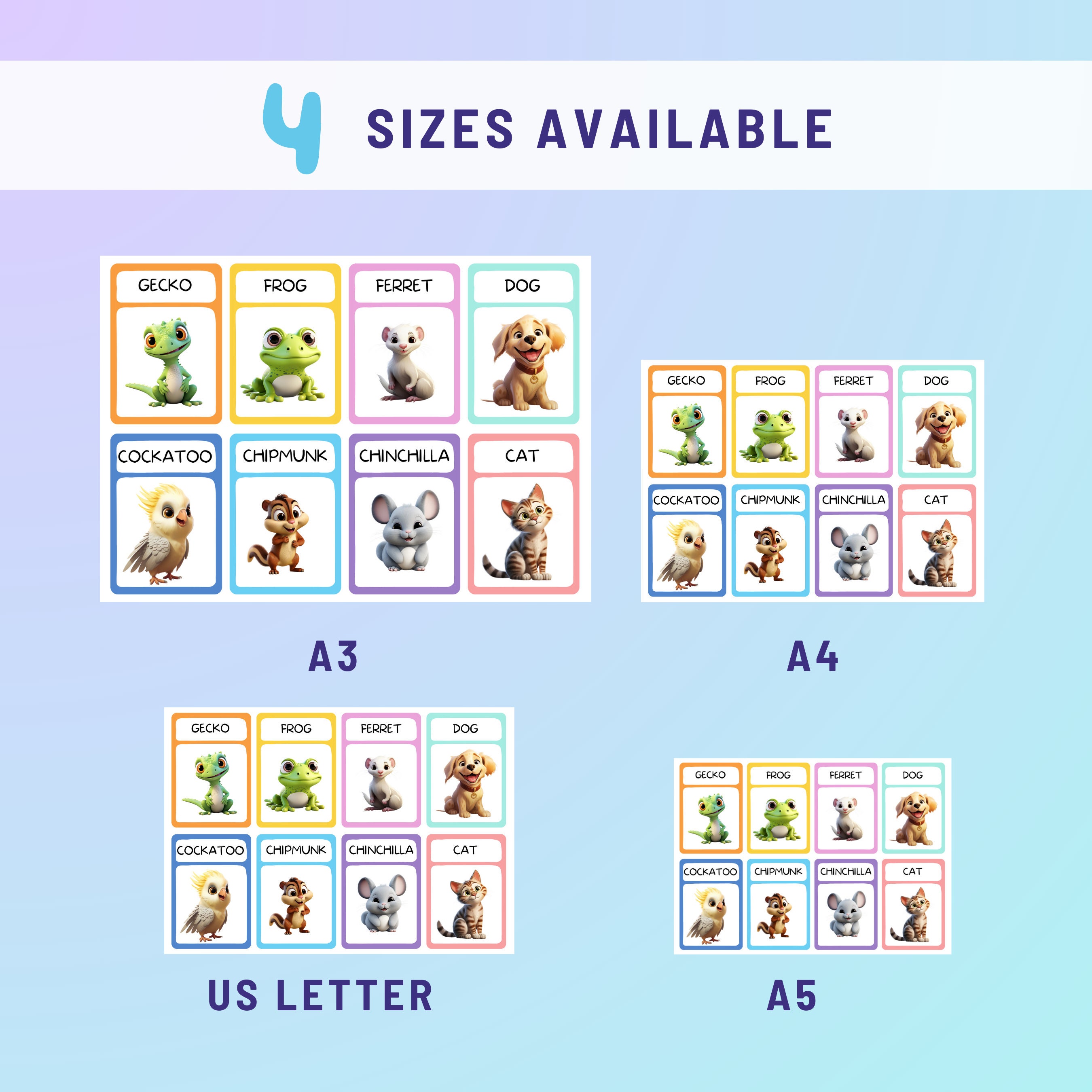 Printable Pet Animals Flashcards, 24 Montessori Cards Animals Flash ...