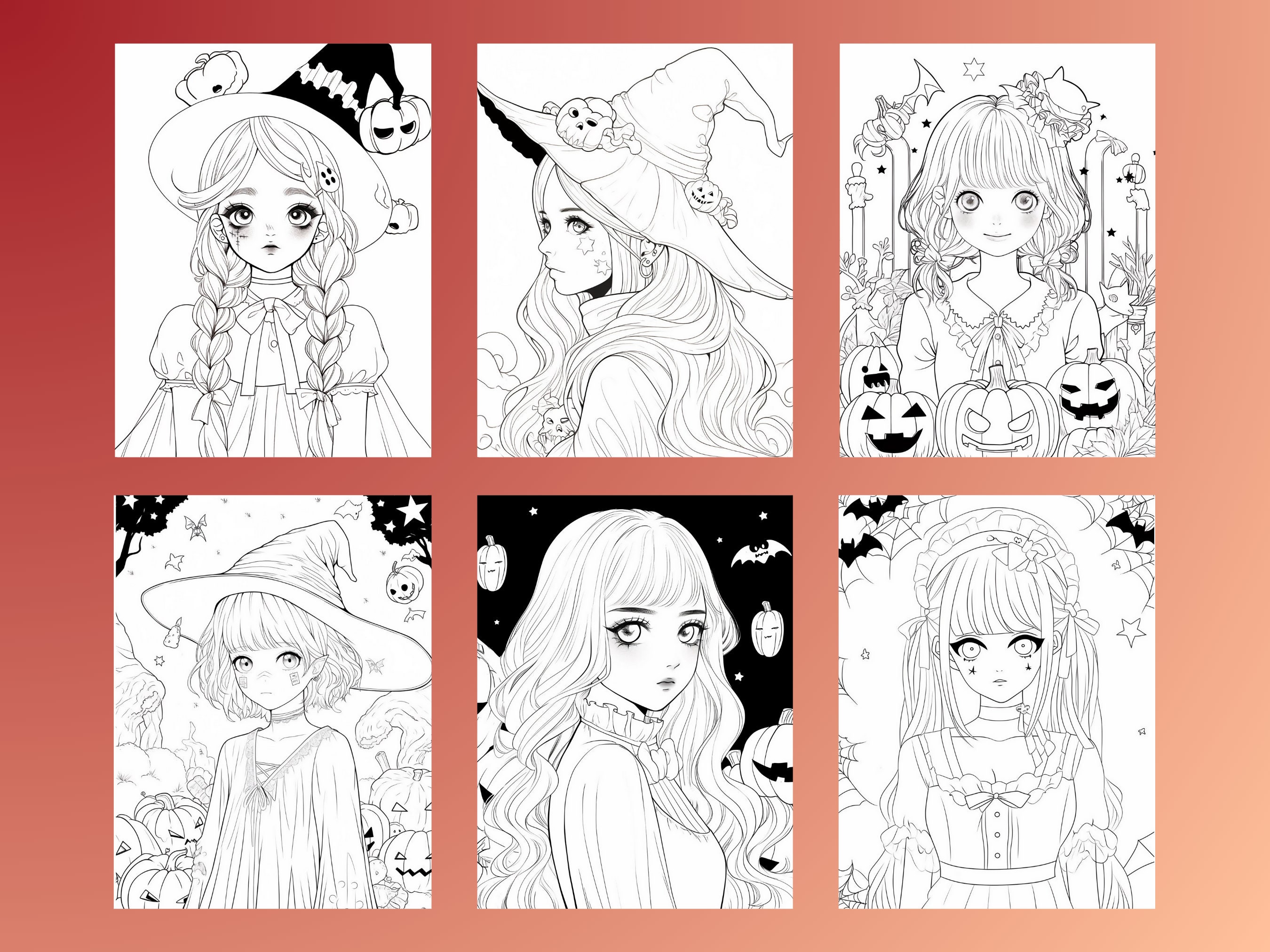 Halloween Anime Girls Coloring Book Vol 1, 30 Anime Coloring Pages ...