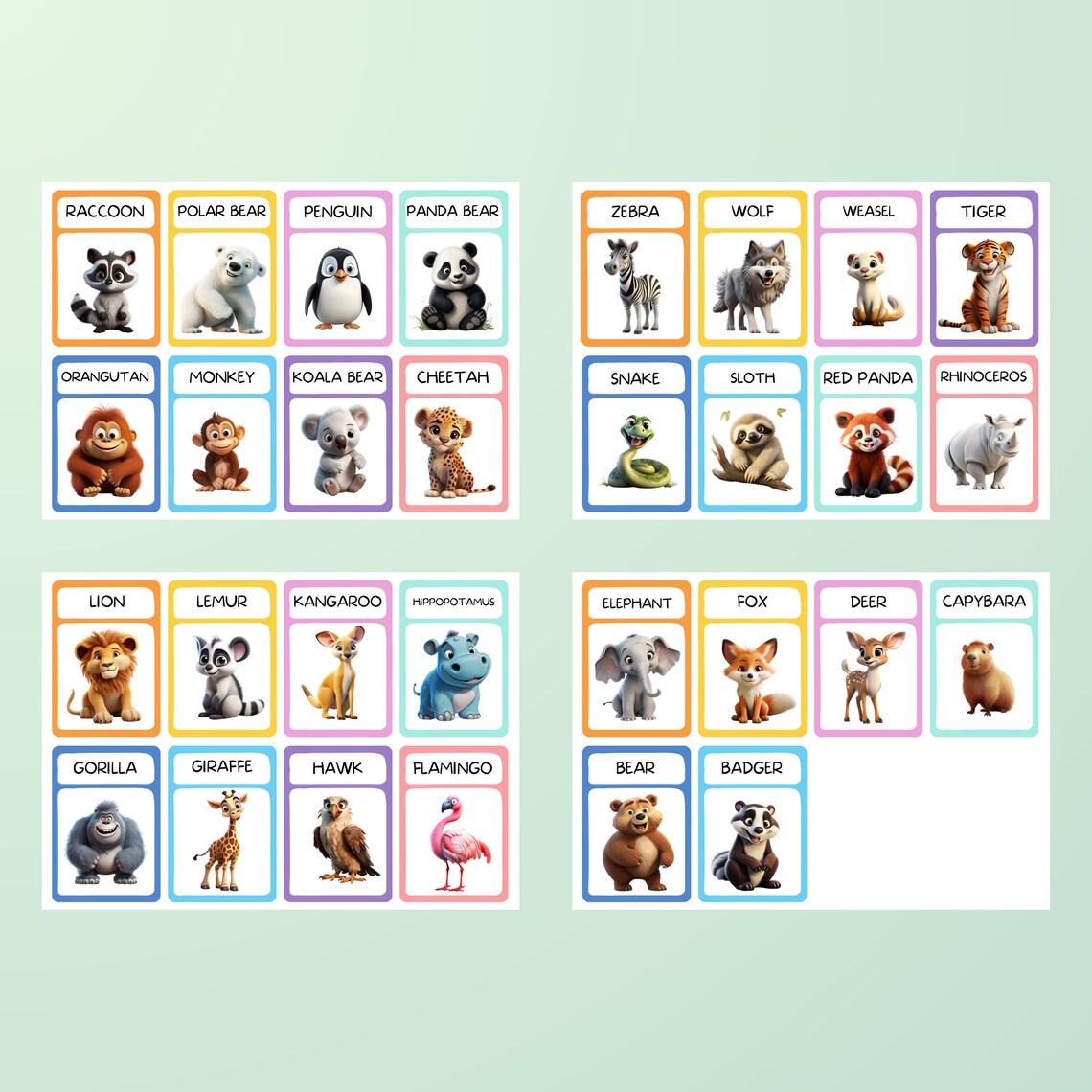 Printable Wild Animals Flashcards, 30 Montessori Cards, Animals Flash ...