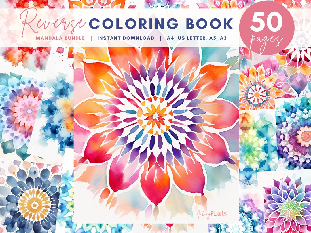 Reverse Coloring Book Bundle Mandala Volumes 1 and 2, 50 Mandala ...