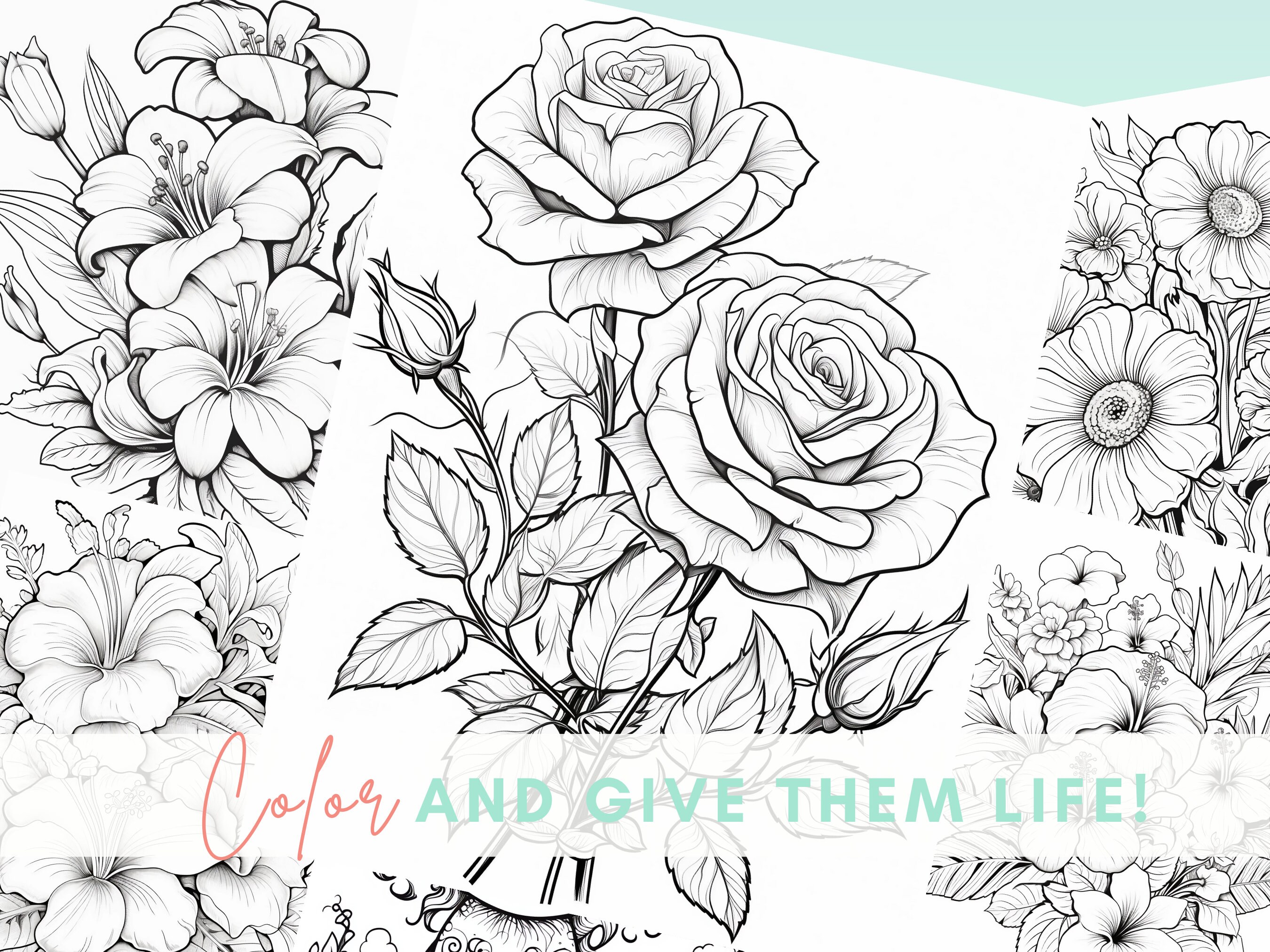 Flowers Coloring Book Volume #2, 24 Floral Coloring Pages, Adult ...