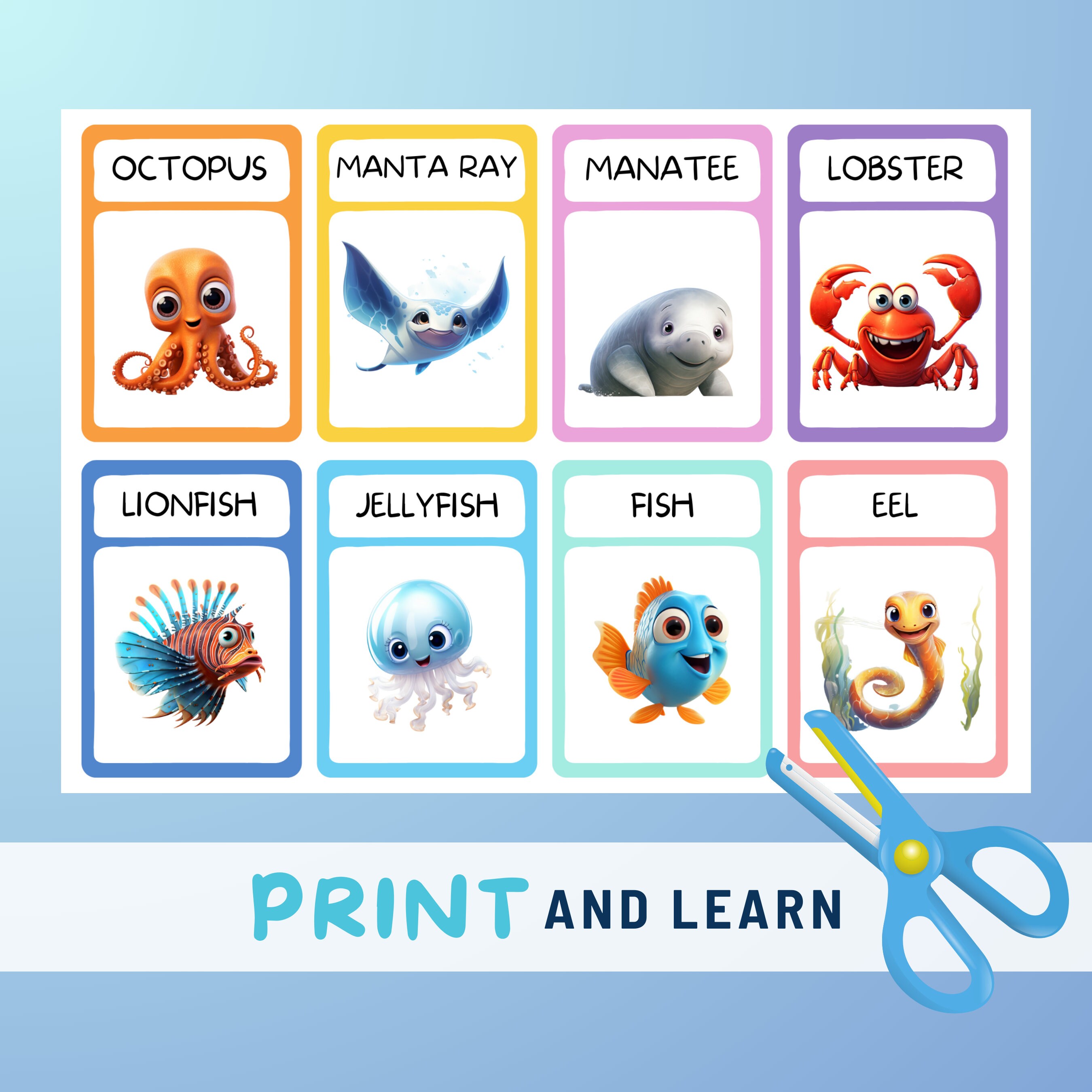 Printable Ocean Animals Flashcards, 30 Montessori Cards Animals Flash ...